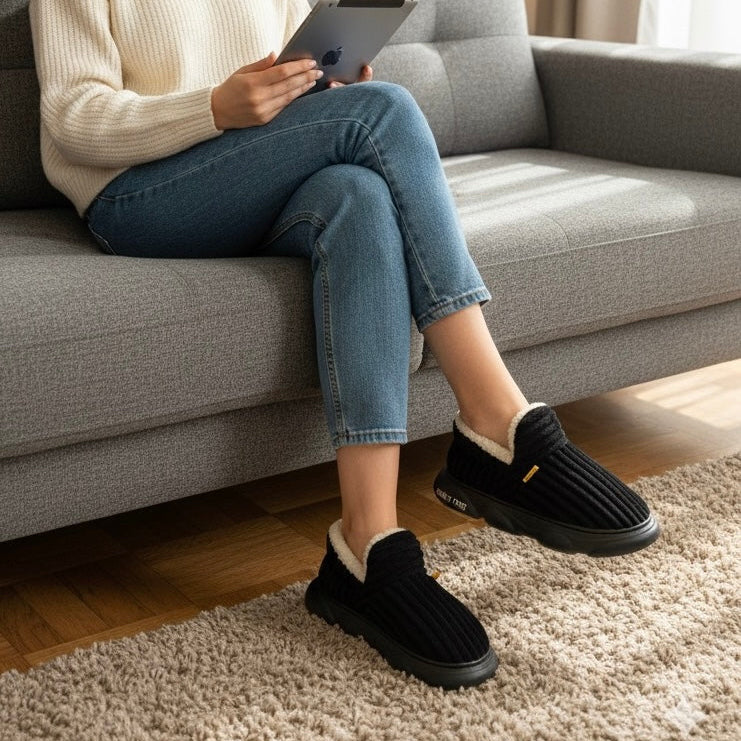The Big Softie – Black | Warm, Cushioned Slippers – Funky Feet
